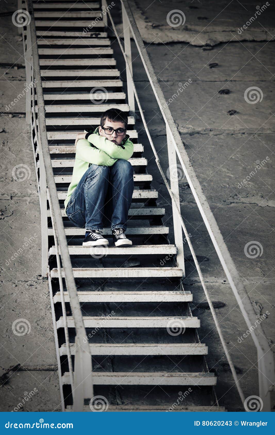 Sad Teen Boy in Depression Sitting on Steps Stock Image - Image of city ...