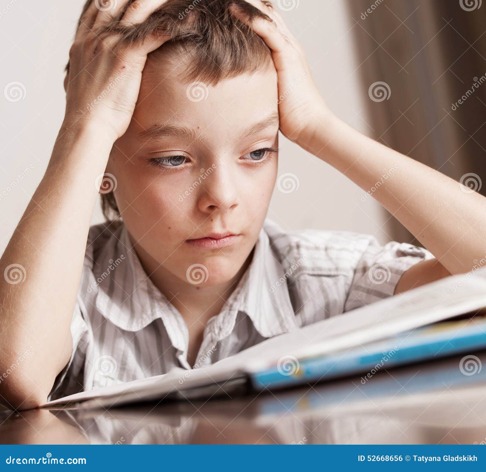 Sad teen doing homework stock photo. Image of child, childhood - 52668656