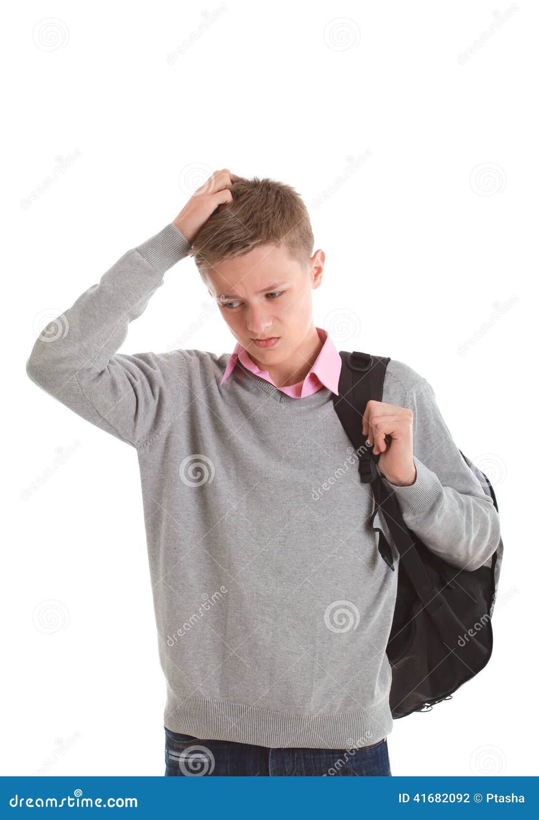 Sad Teenage Boy with a Backpack Stock Photo - Image of blond, people ...