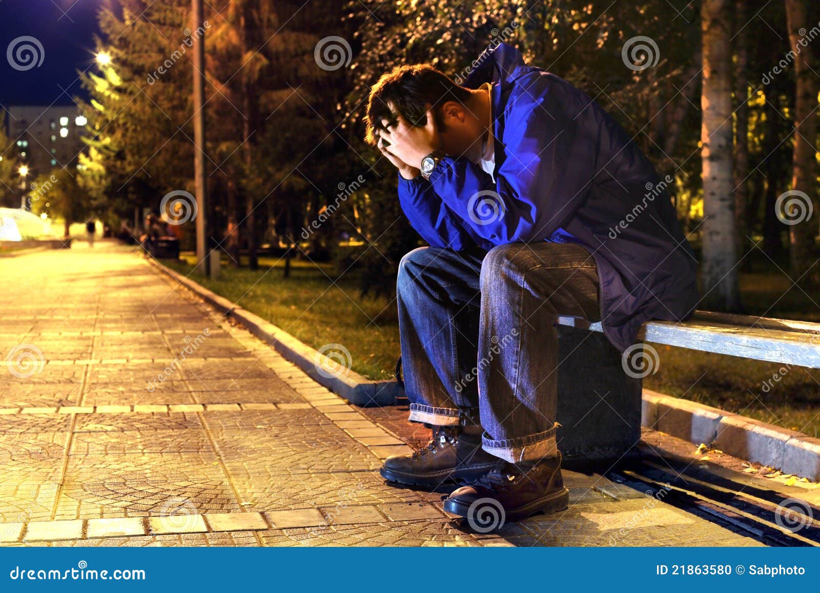 Sad teenager stock photo. Image of bench, city, midnight - 21863580