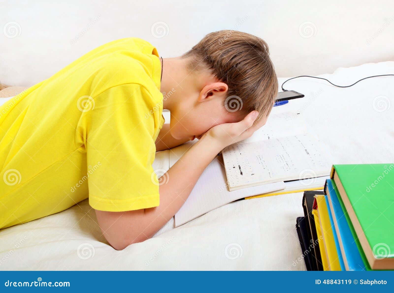 Sad Teenager Doing Homework Stock Image - Image of child, prepare: 48843119