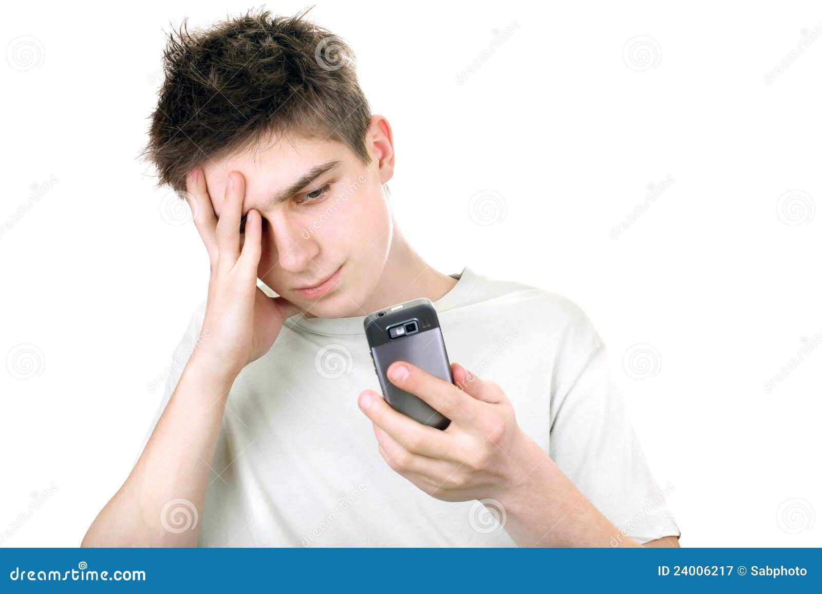 Sad teenager with phone stock image. Image of mobile - 24006217
