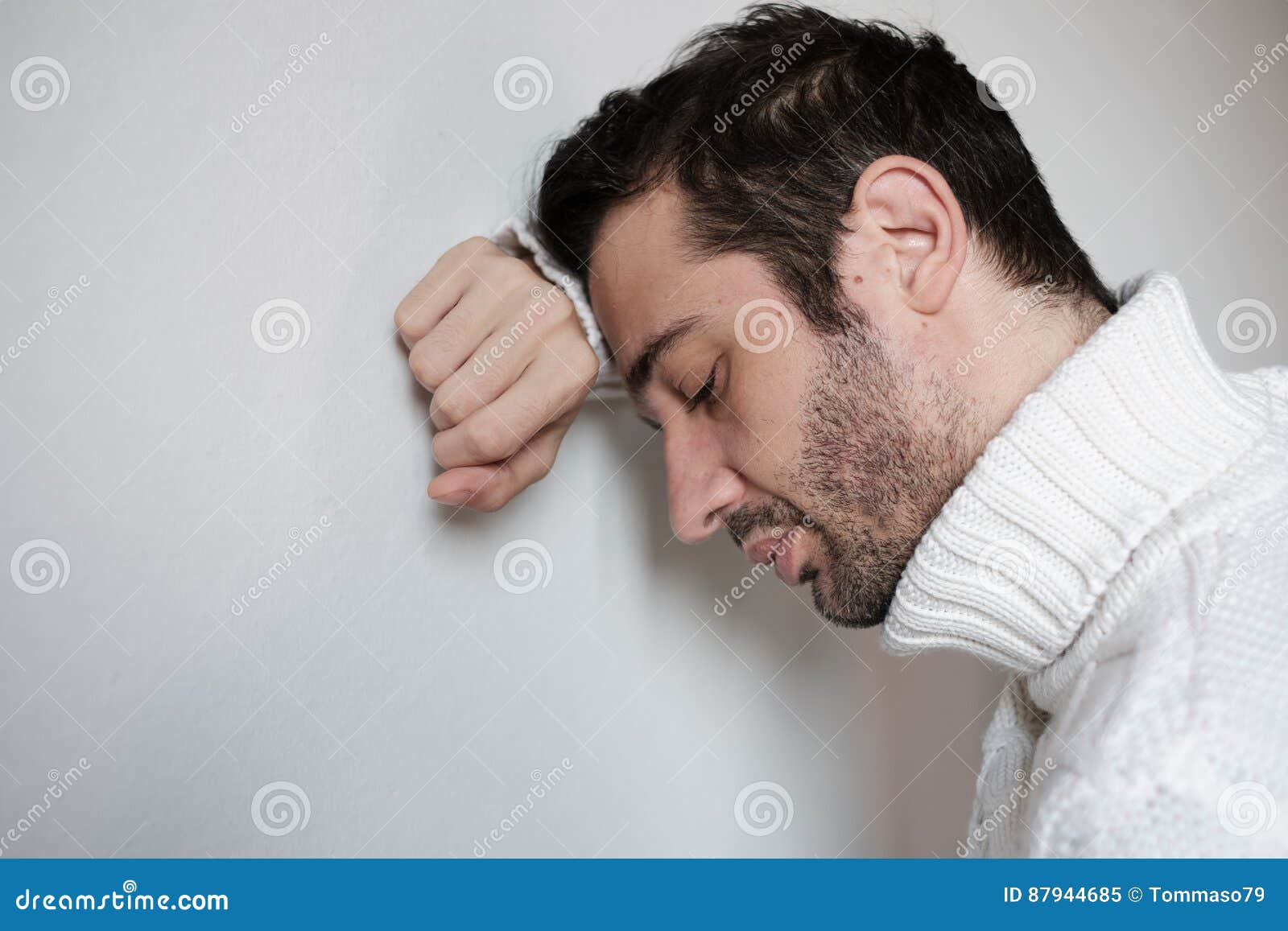 Sad and Thoughtful Man Portrait , Closeup on the Face. Stock Image ...