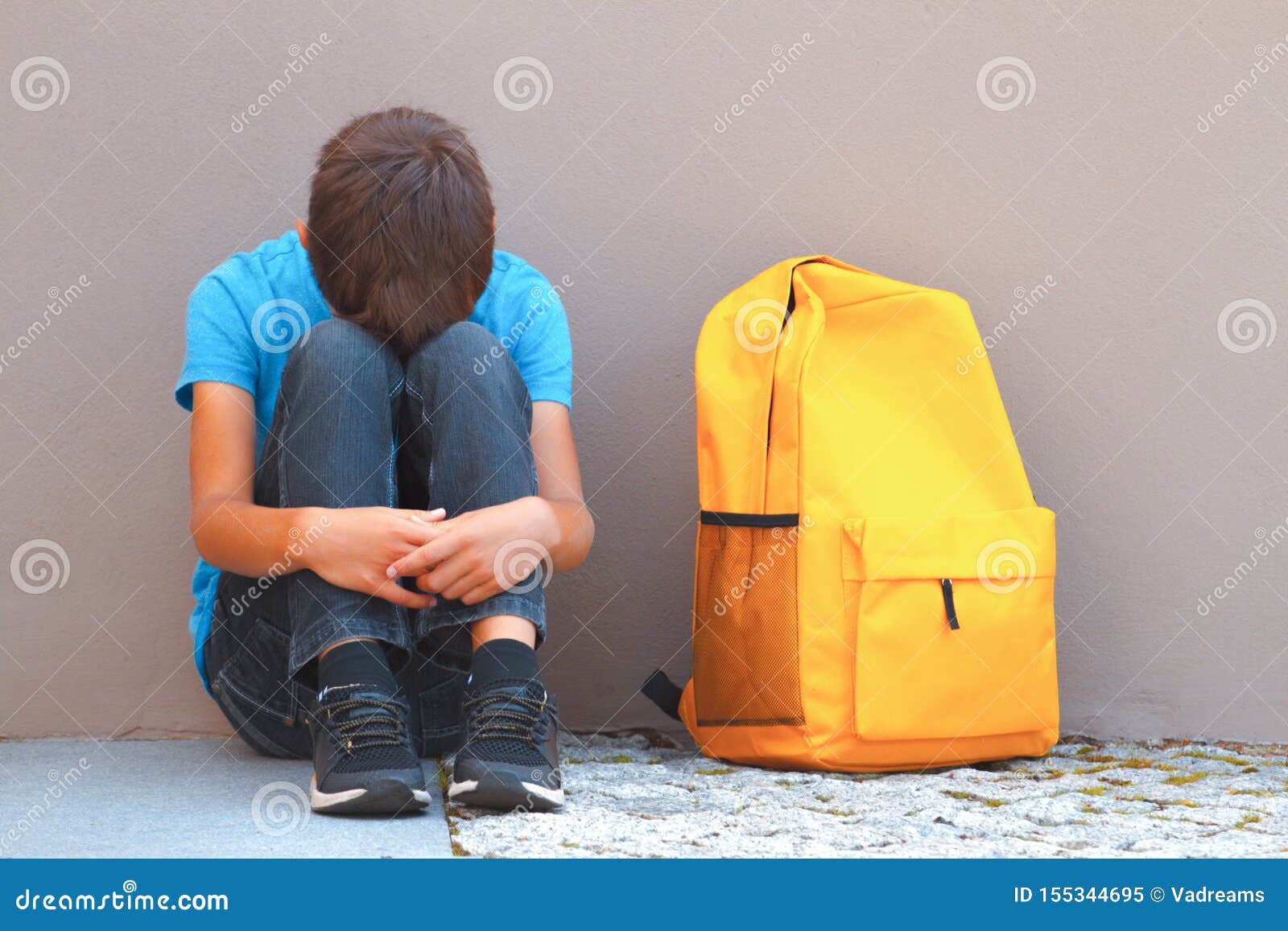 Sad, Tired Child Sitting Alone on the Ground Outdoors Stock Image ...