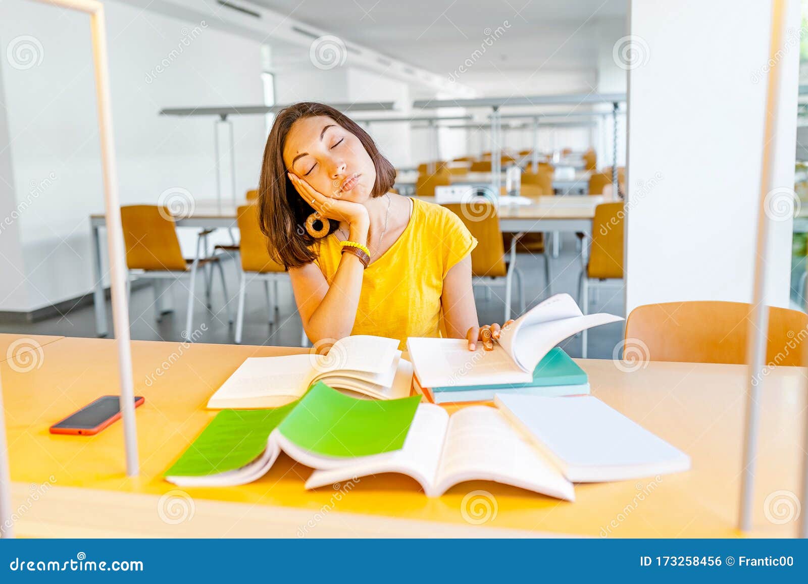 Sad and Tired Girl Student Doing Homework Stock Photo - Image of pile ...