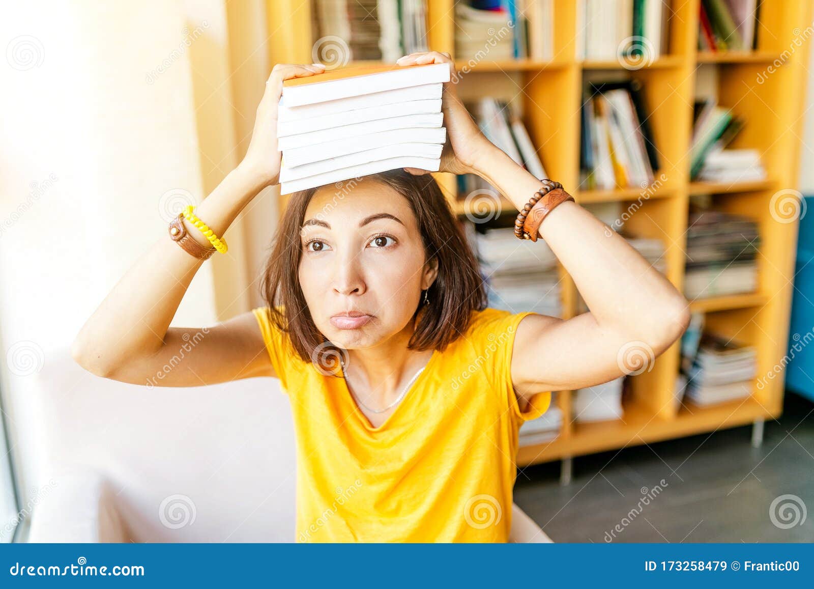 Sad and Tired Girl Student Doing Homework Stock Image - Image of female ...