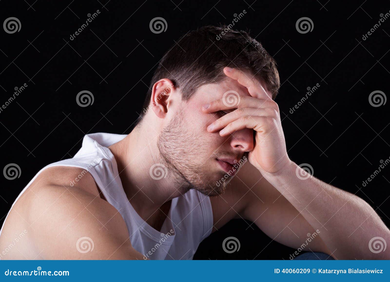 Sad and tired man stock image. Image of caucasian, covering - 40060209