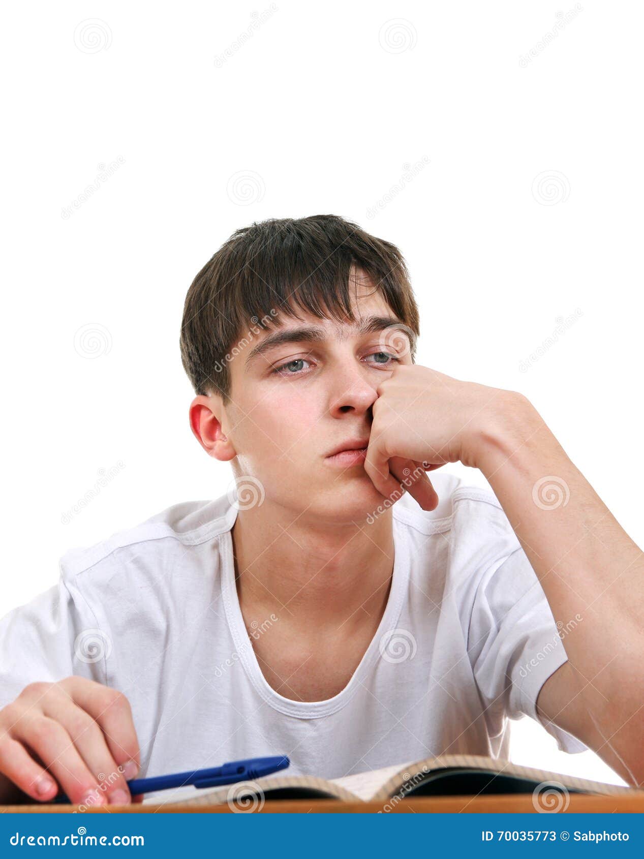 Sad and Tired Student stock image. Image of face, table - 70035773