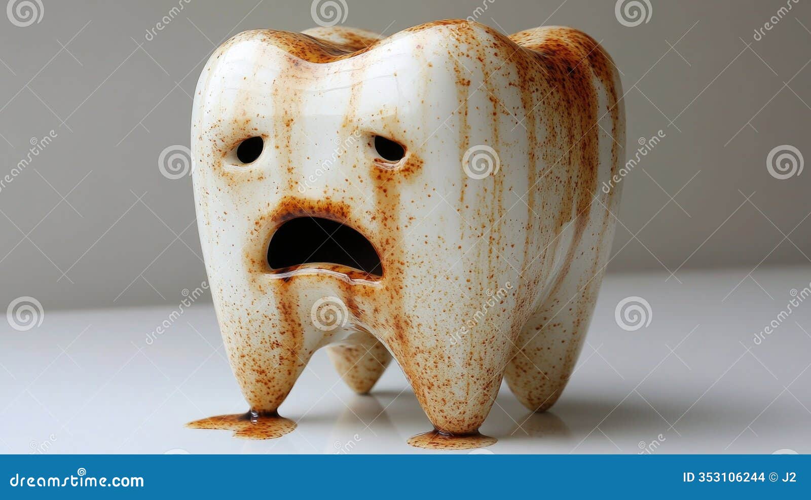 Sad Tooth Sculpture with Coffee Stains on White Background Stock Photo ...