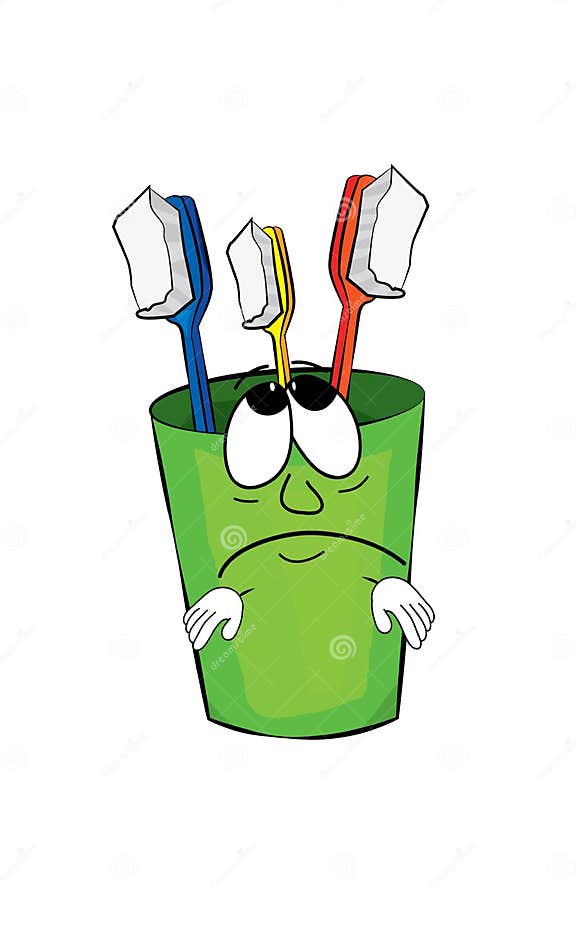 Sad Toothbrushes in a Cup Cartoon Stock Illustration - Illustration of ...