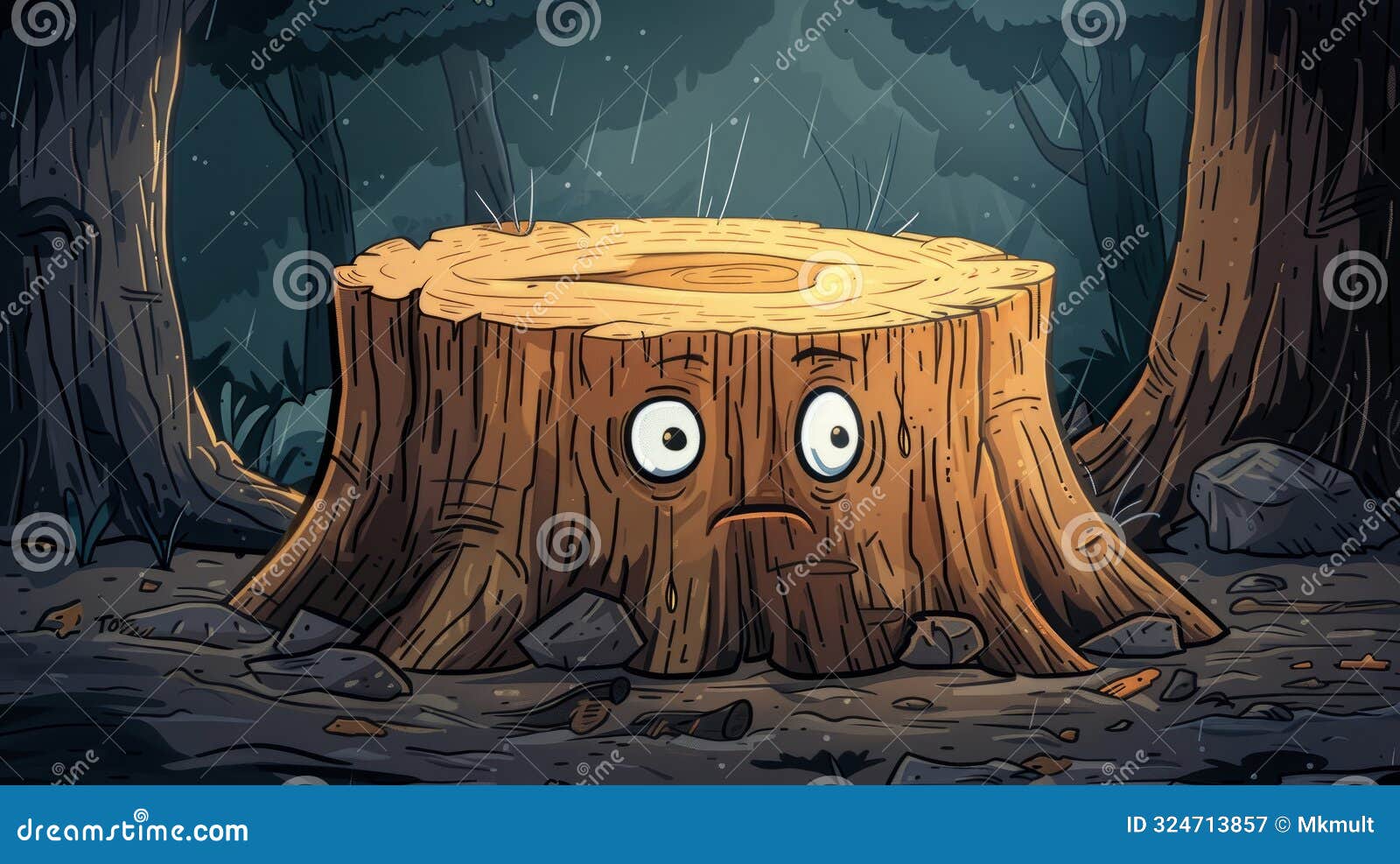 Sad tree stump in the rain stock image. Image of atmosphere - 324713857