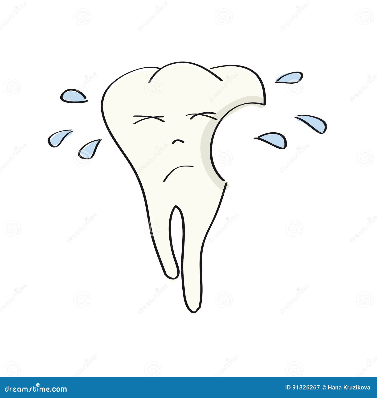 Unhealthy Tooth Character With Crutches In Cartoon Flat Style. Hand ...