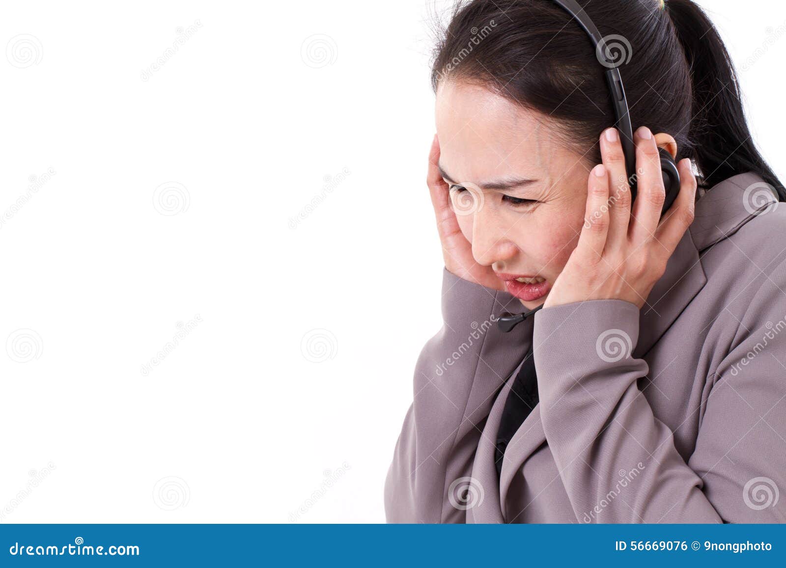 Sad, Unhappy Customer Service Staff with Headset Stock Photo - Image of ...