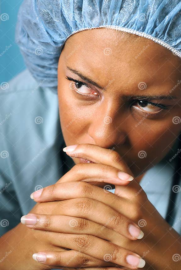 Sad and unhappy nurse stock image. Image of african, headache - 5289595