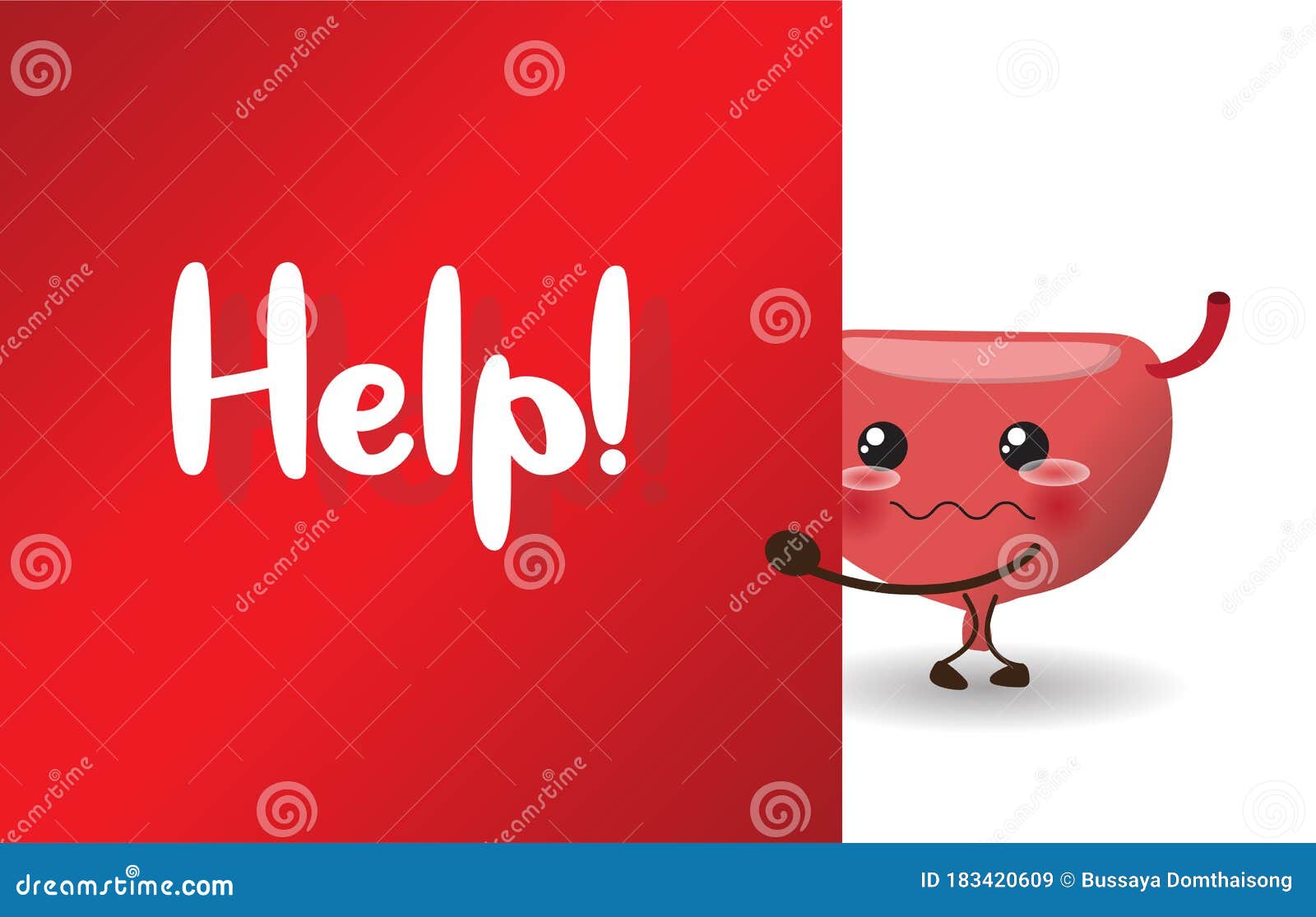 Sick Bladder With Pain Ache Or Disease. Sad Cartoon Character Bladder ...