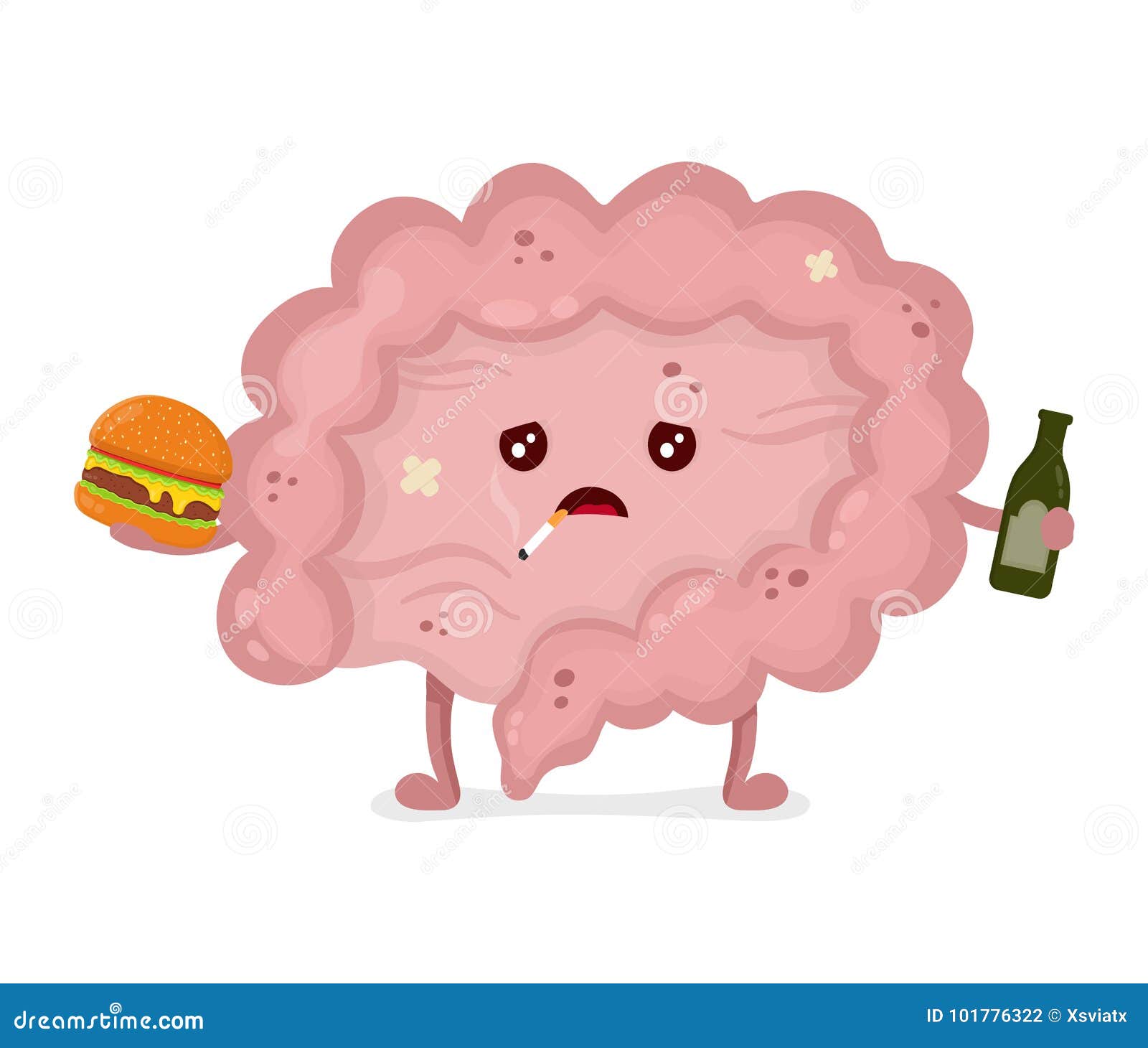 Unhealthy Sick Lungs Cartoon Character Eat Fast Food And Drink Soda ...