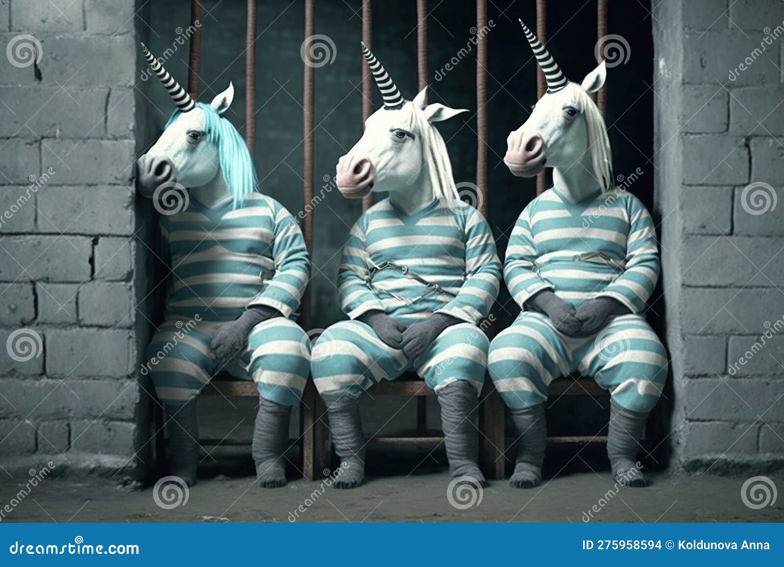 Sad Unicorns Dressed As Prisoners Sit in Prison, Created with ...