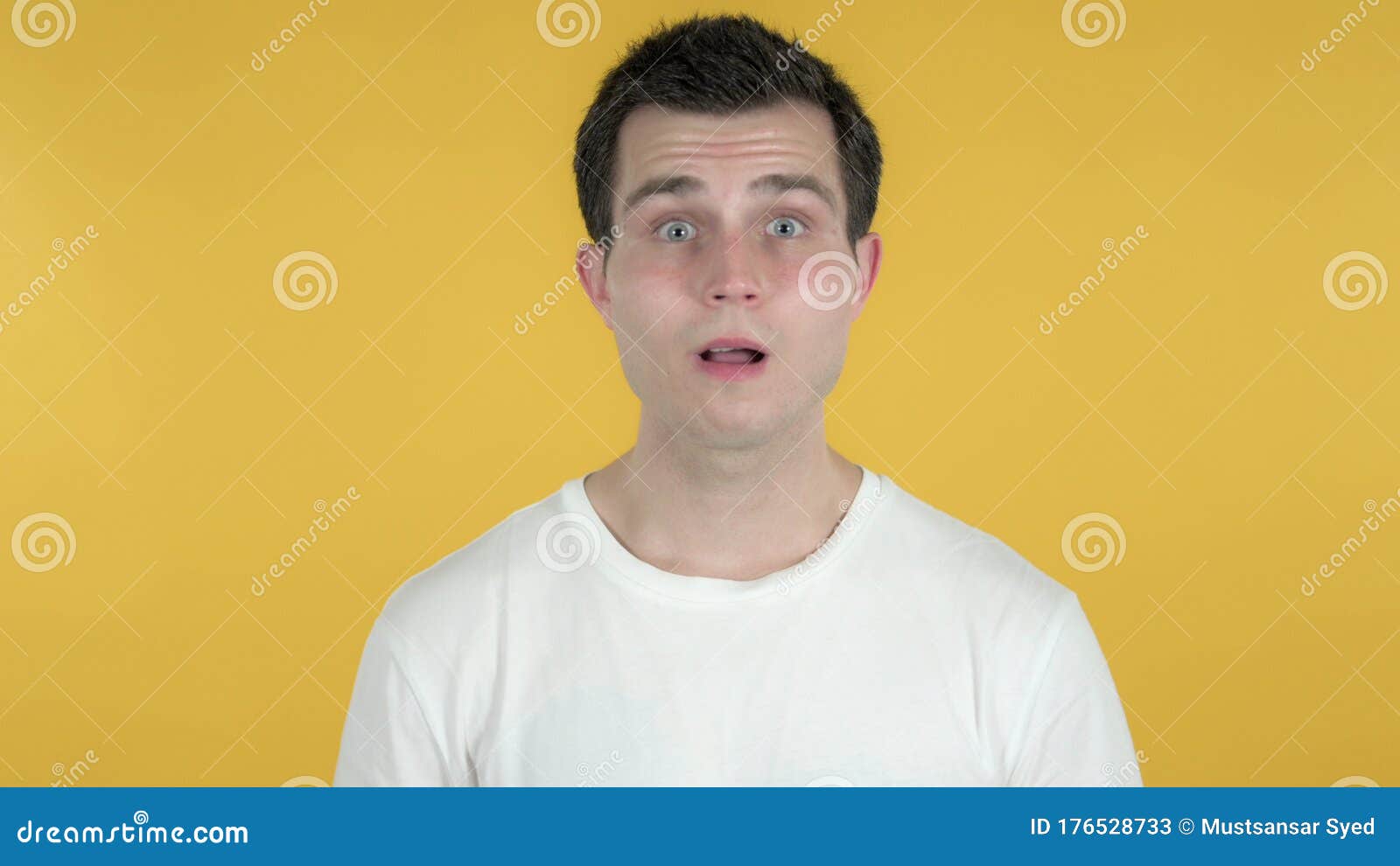 Sad Upset Casual Man Isolated on Yellow Background Stock Image - Image ...