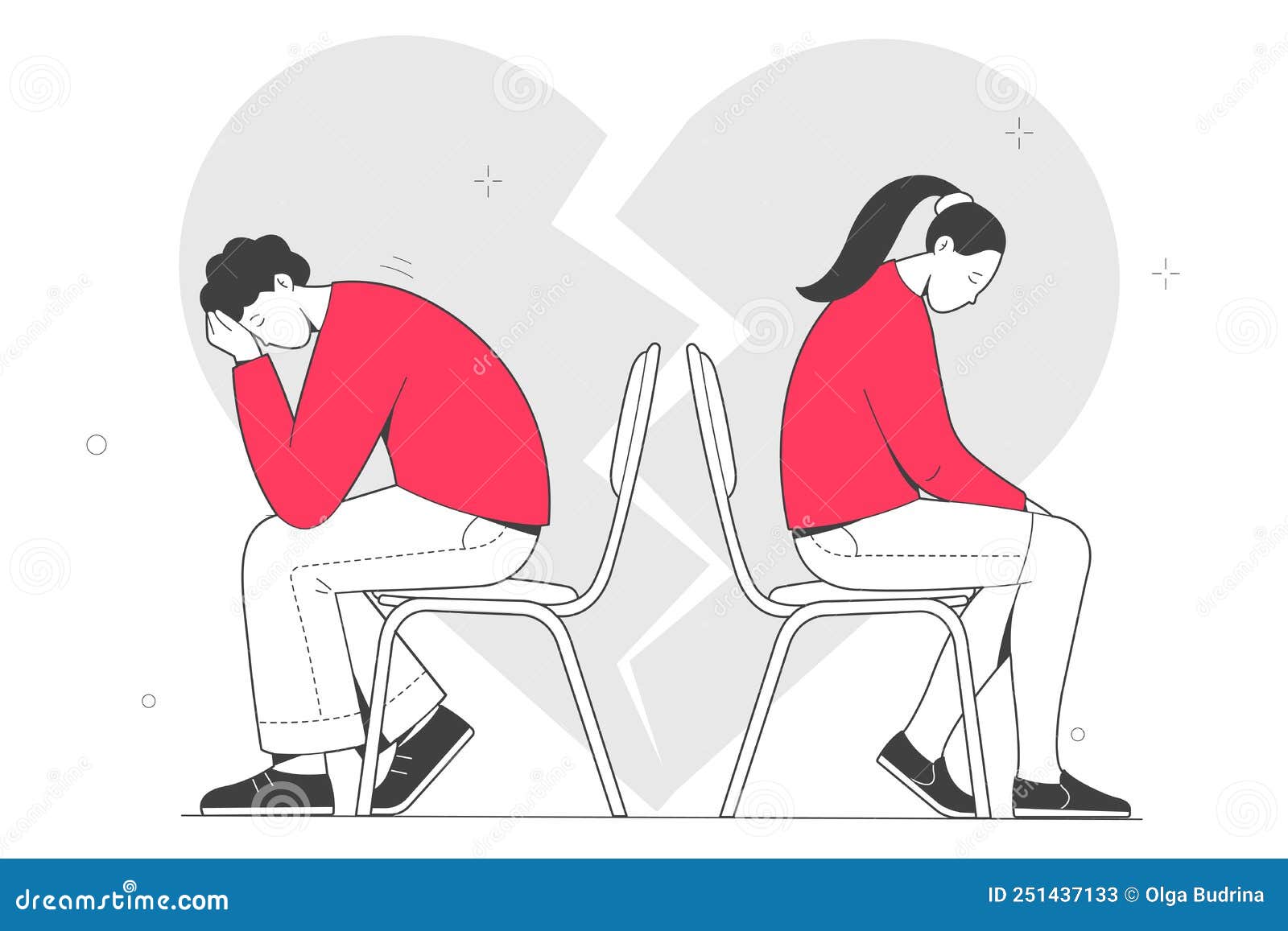 Divorce Breakup Separation Concept Set Depressed Man And Woman
