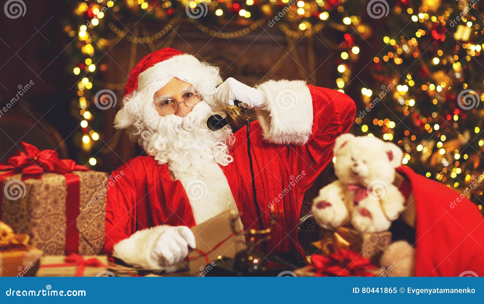 Sad Upset Santa Claus Talking on Phone Stock Image - Image of ...