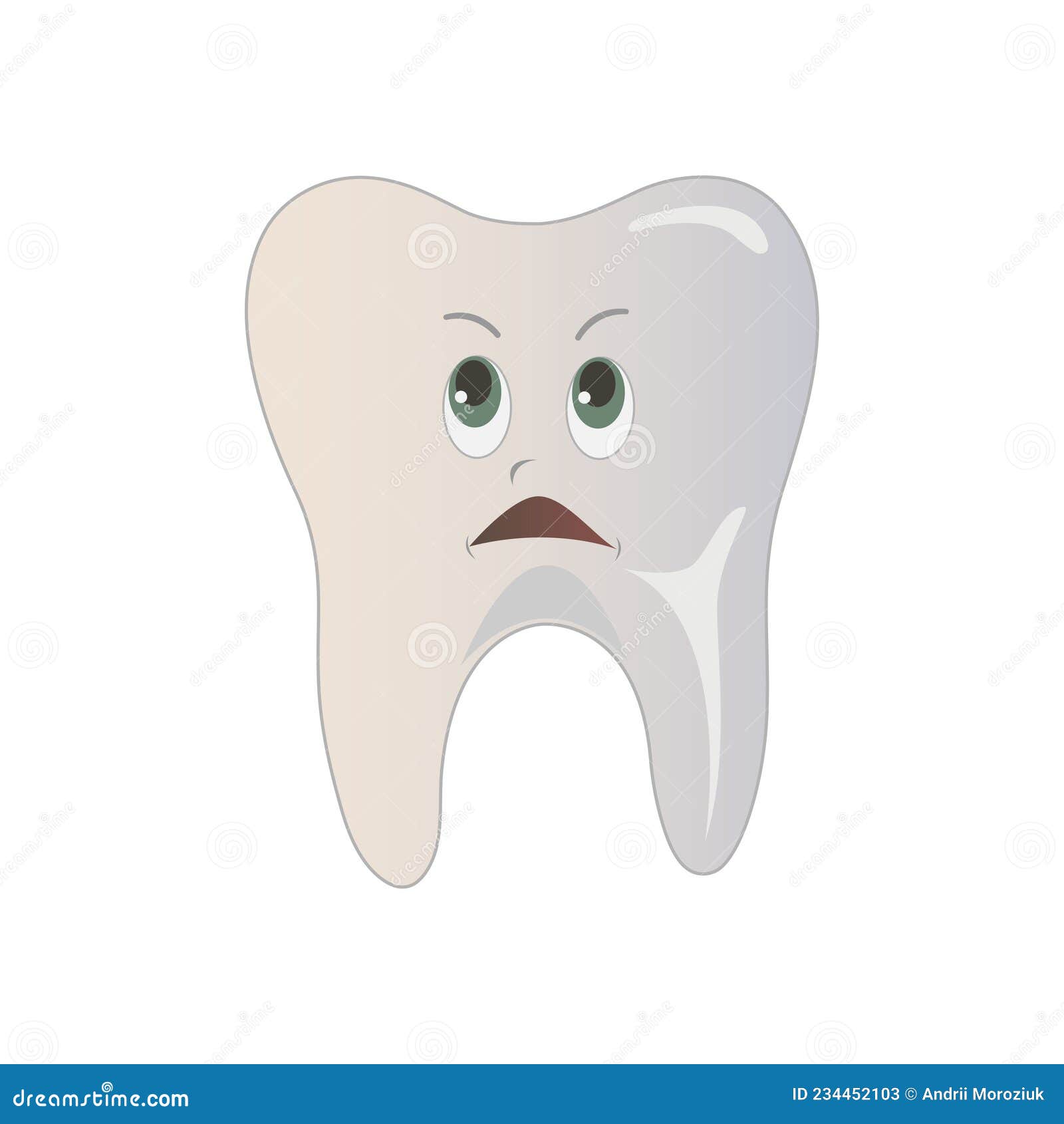 Sad and Upset Tooth. Illustration Isolated on White Background Stock ...