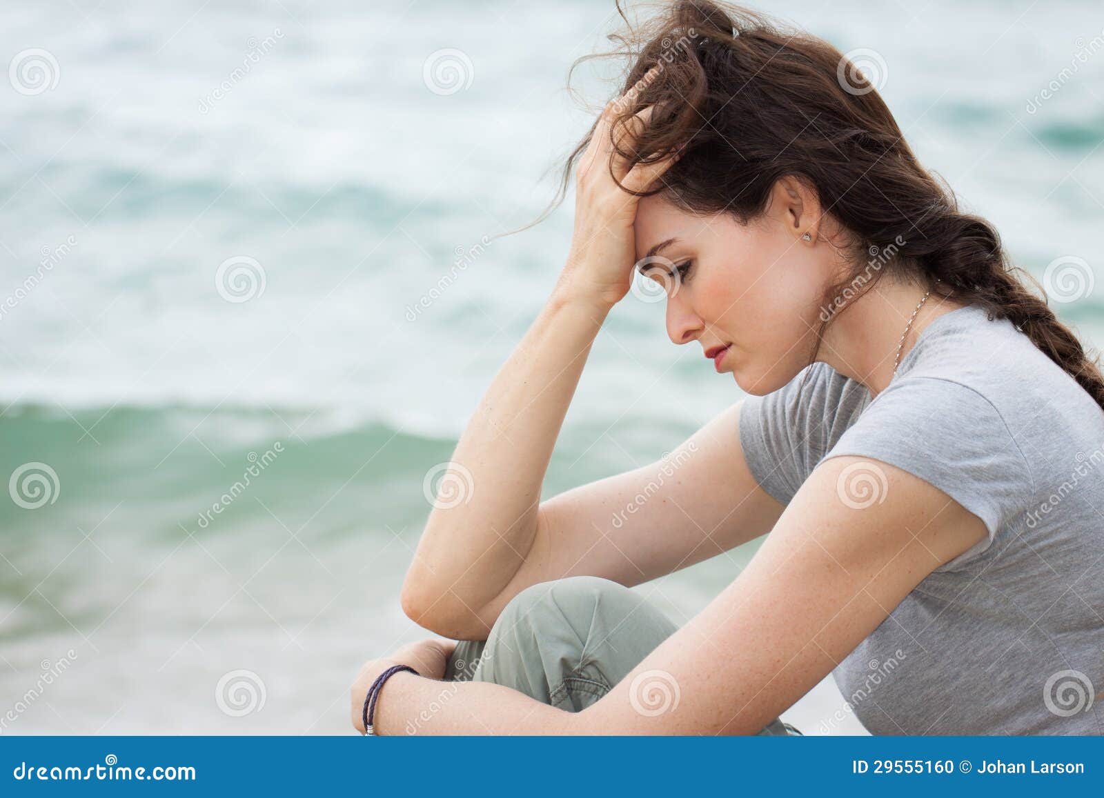 Sad and Upset Woman Deep in Thought Stock Photo - Image of outdoor ...
