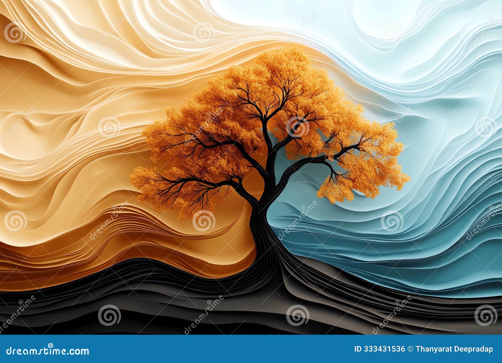 A Sad Willow Tree Depicted in an Abstract, Dreamy Style, with Flowing ...