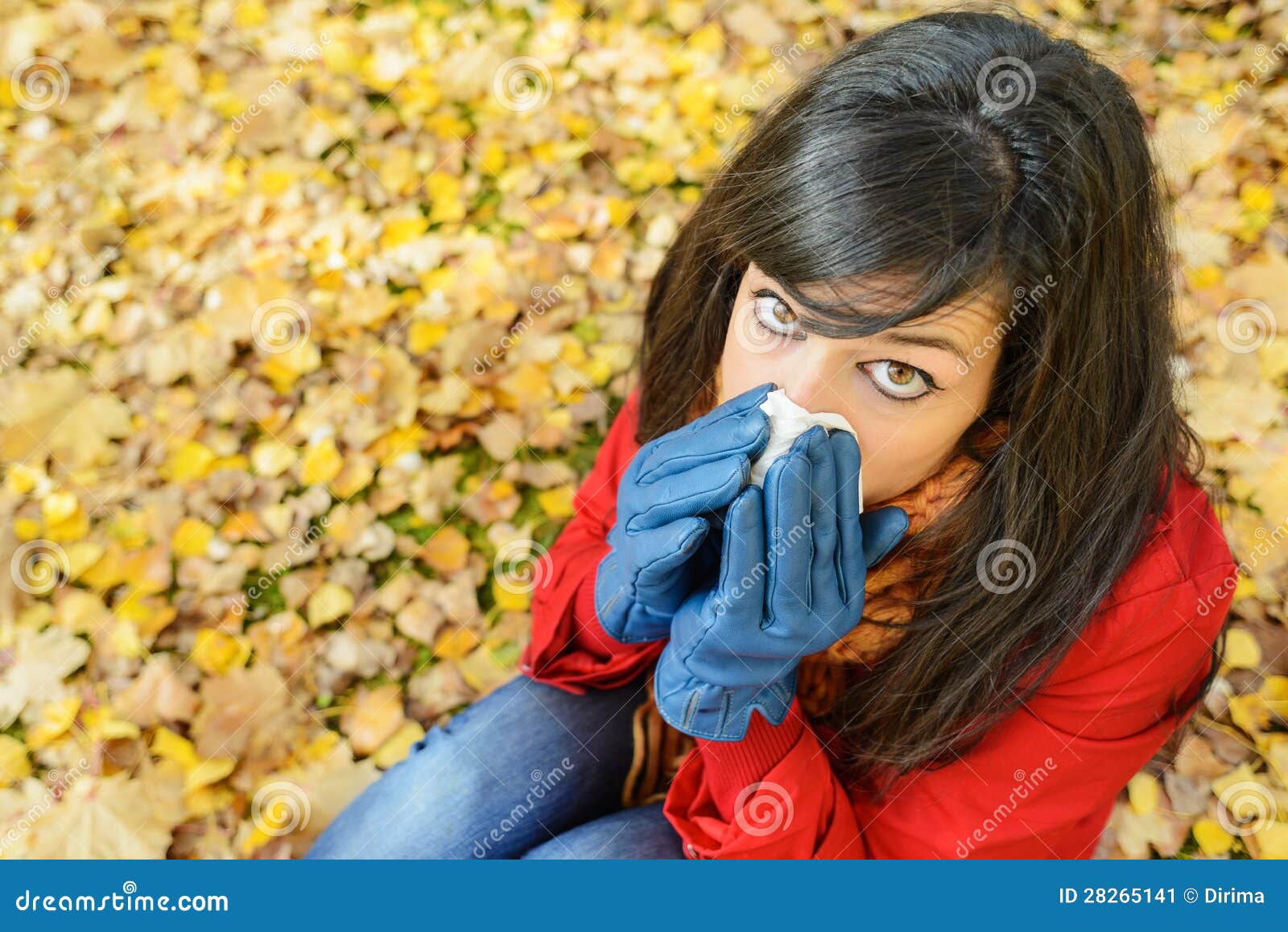Sad Woman in Autumn Flu and Cold Outside Stock Image - Image of ...