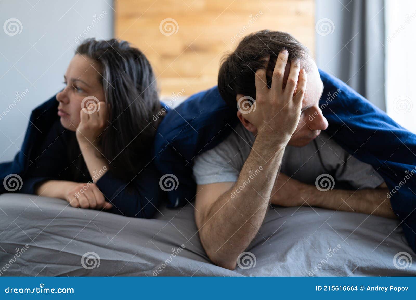 Sad Woman in Bed. Trouble stock photo. Image of sleeping - 215616664