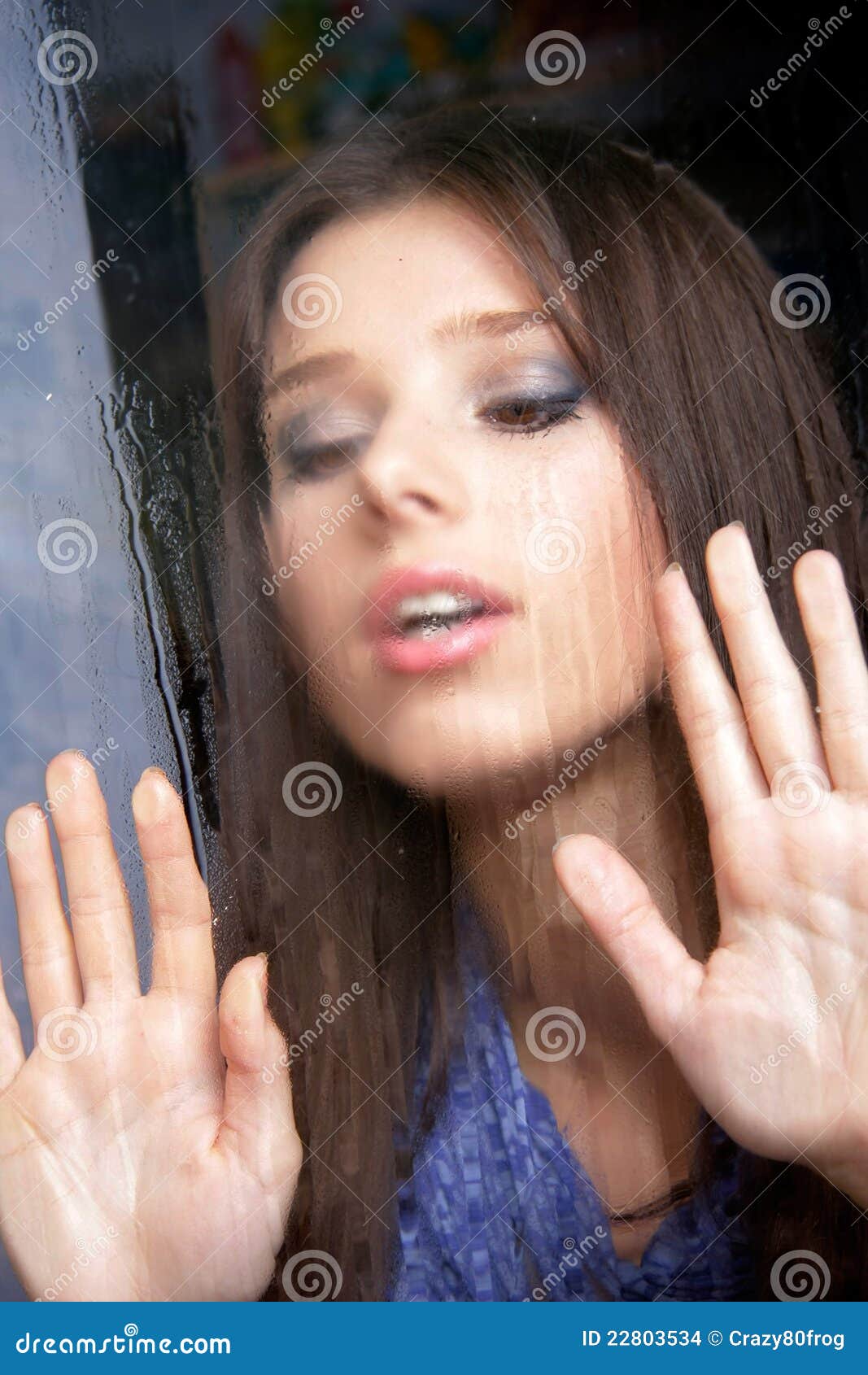 Sad Woman Behind Wet Window Stock Photo - Image of alone, emotion: 22803534