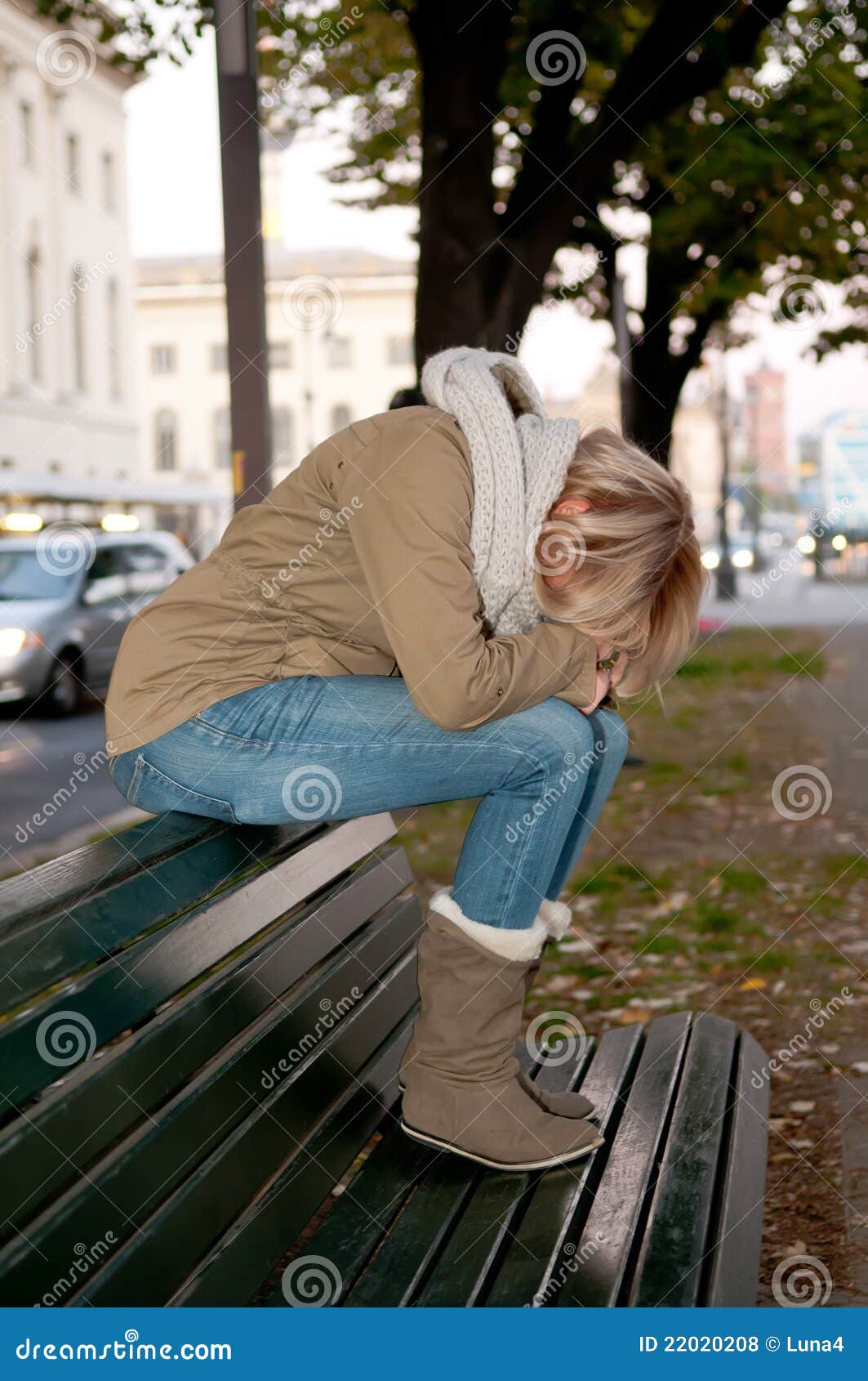 Sad woman on a bench stock photo. Image of long, germany - 22020208