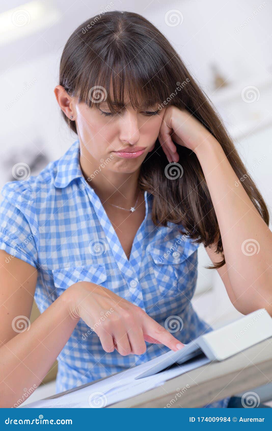 Sad Woman with Bills on Table Stock Photo - Image of home, pain: 174009984