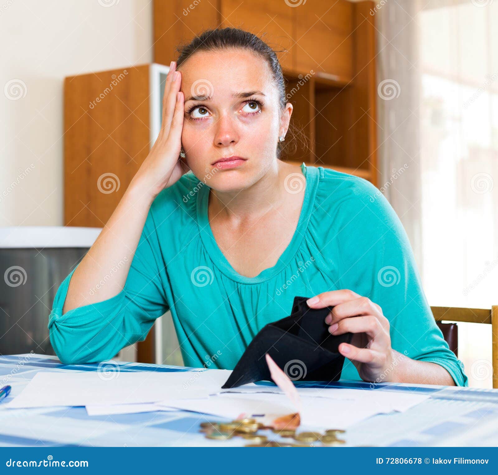 Sad Woman with Bills at the Table Stock Photo - Image of lending ...