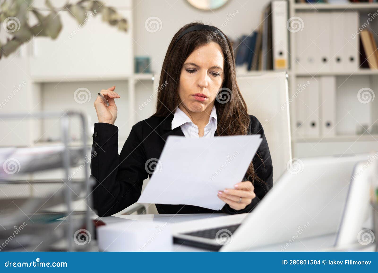 Sad Woman Bookkeeper Doing Paperwork in Office Stock Photo - Image of ...