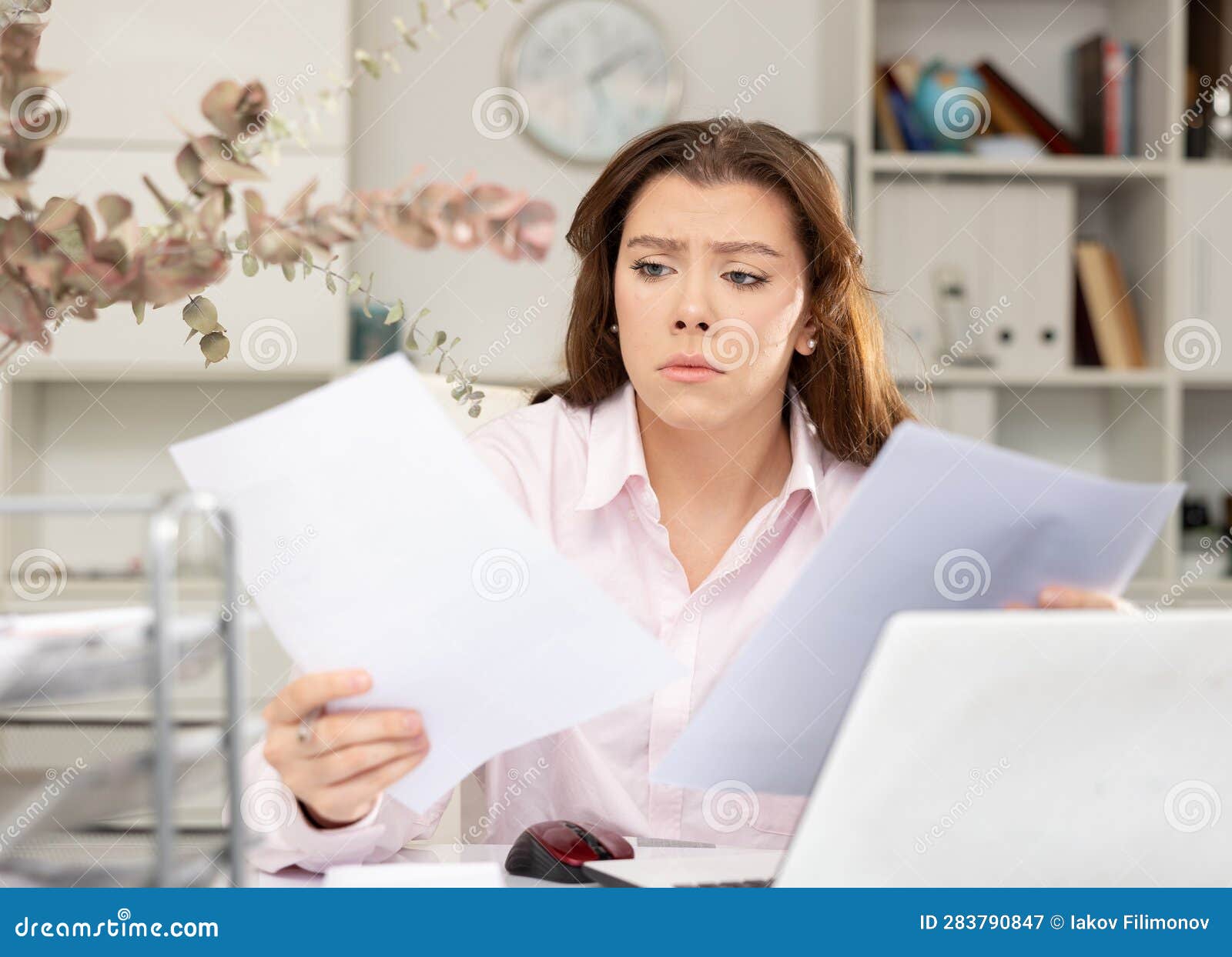 Sad Woman Bookkeeper Doing Paperwork in Office Stock Image - Image of ...