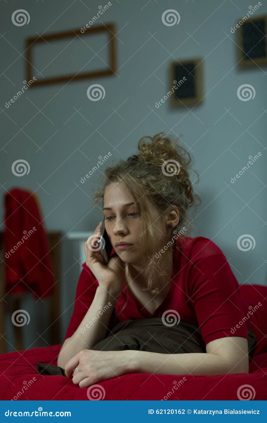 Sad woman calling stock photo. Image of girl, pensive - 62120162