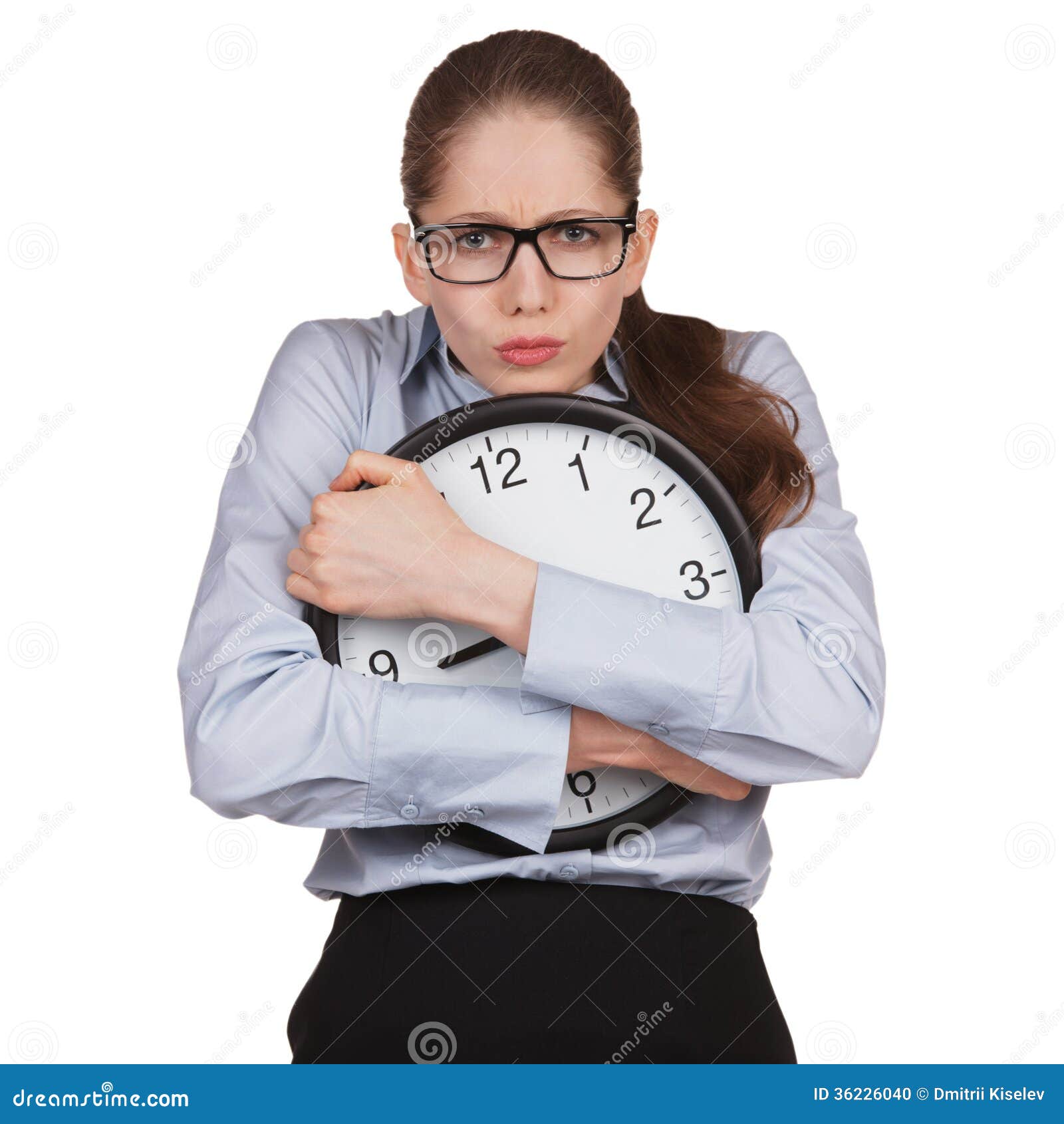 Sad Woman with Clock in Hands Stock Photo - Image of nerves, exhausted ...