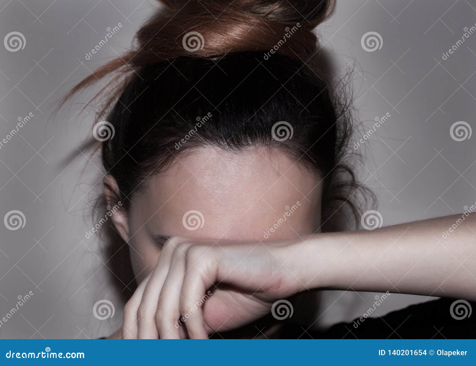 Sad woman closing face stock photo. Image of embarrassment - 140201654
