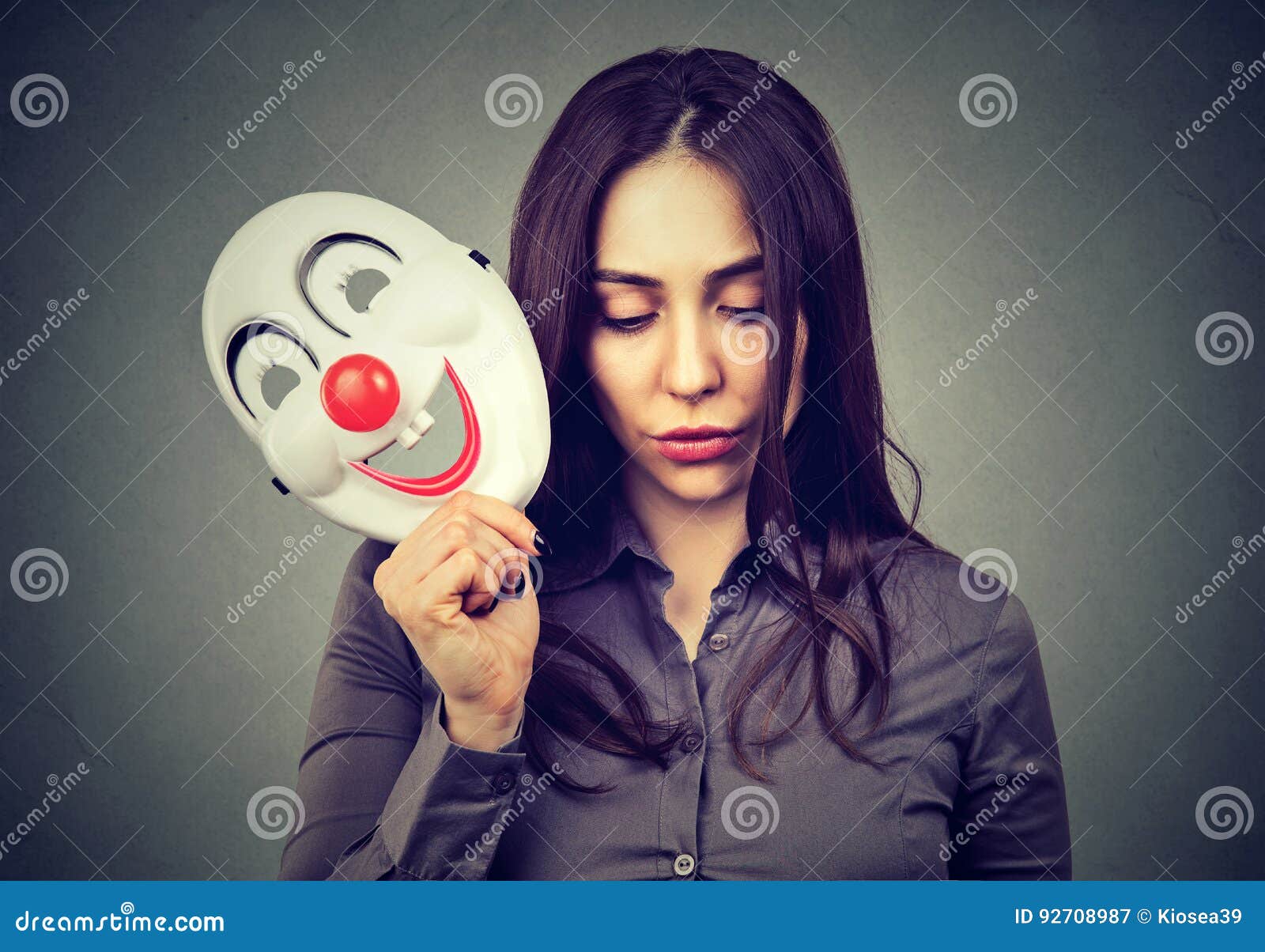 Sad woman with clown mask stock image. Image of mask - 92708987