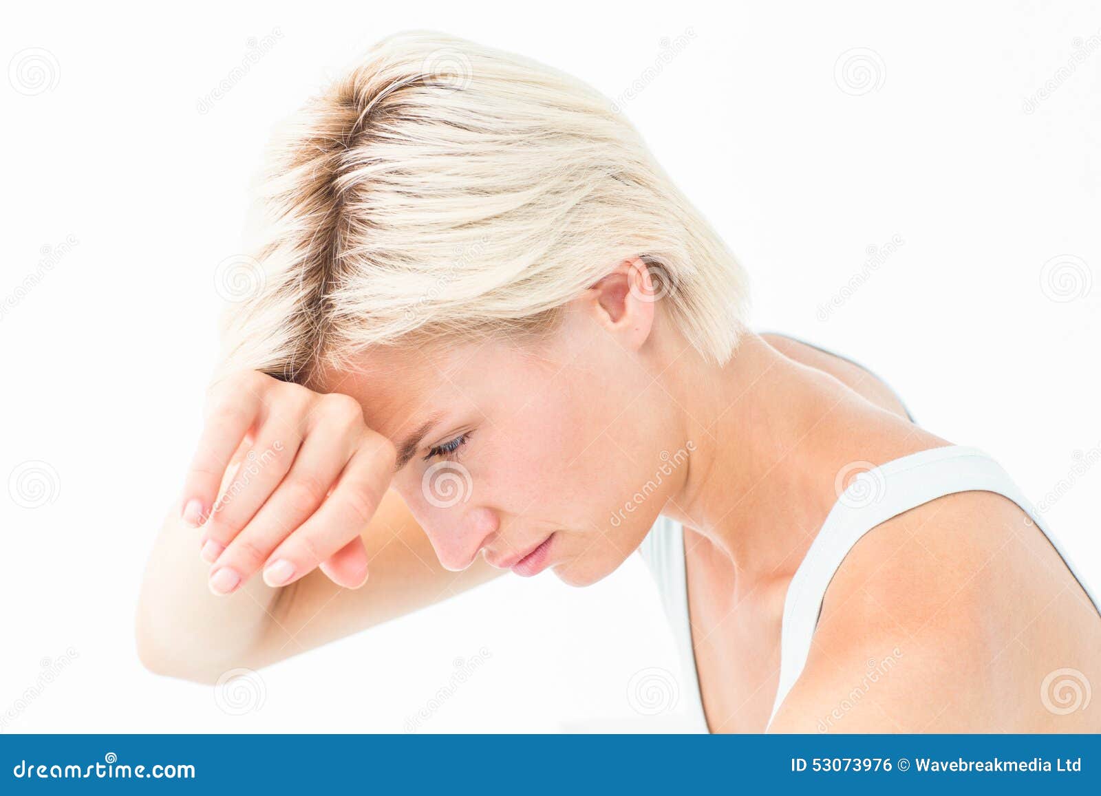 Sad Woman Crying Hand Forehead Photos - Free & Royalty-Free Stock ...