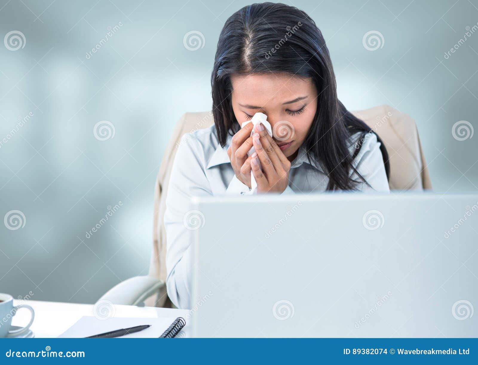 Sad Woman Crying on Laptop with Bright Background Stock Photo - Image ...