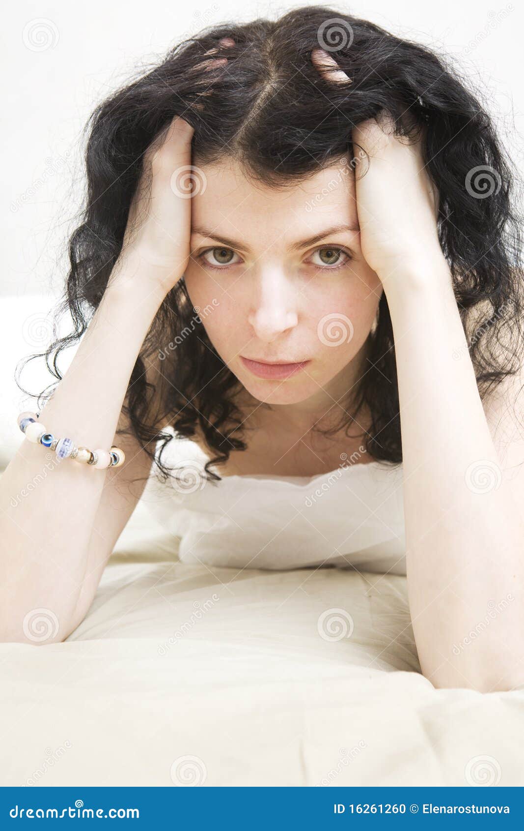 Sad woman with curl hair stock photo. Image of ache, grieve - 16261260