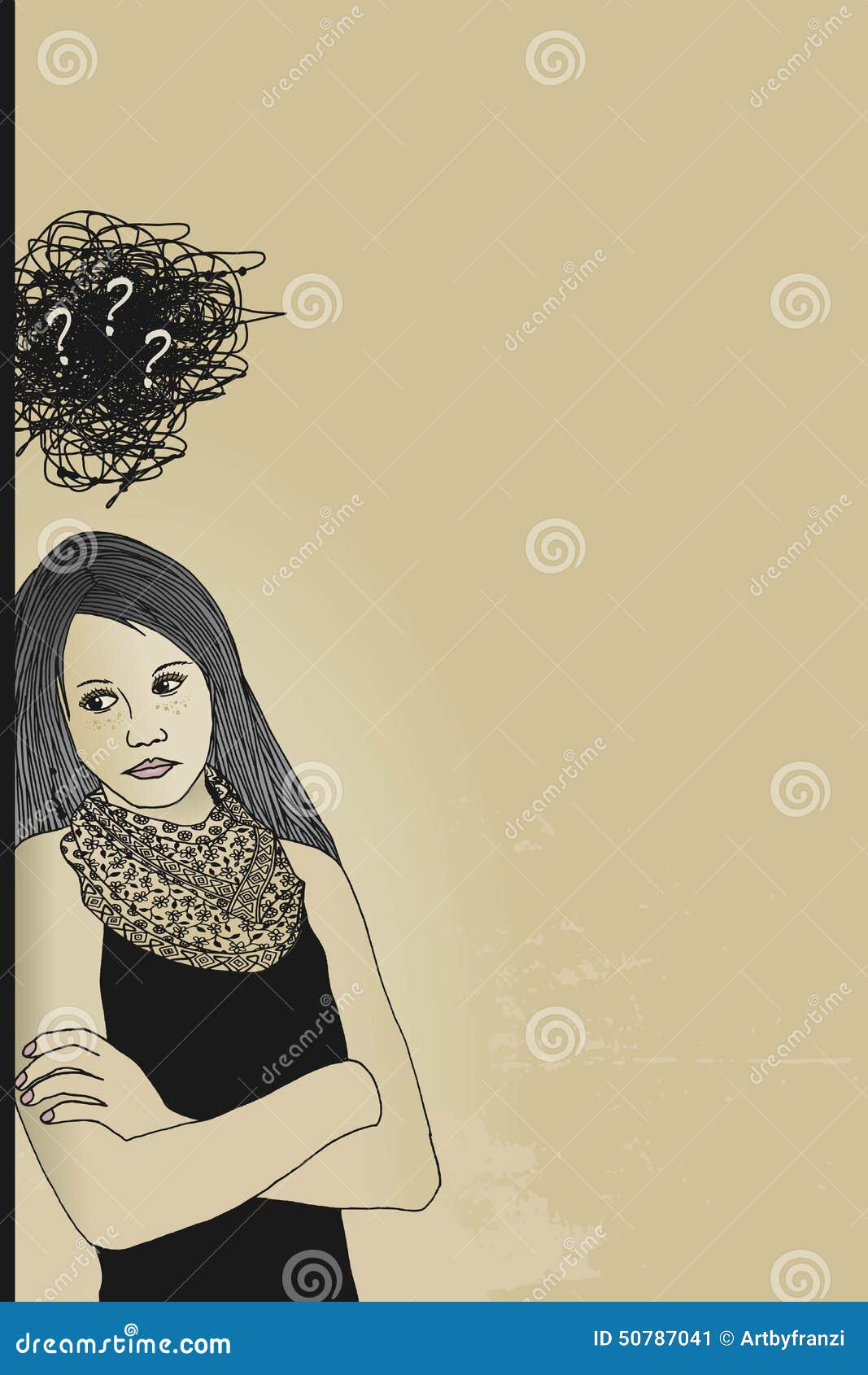 Sad woman stock vector. Illustration of alone, pain, drawn - 50787041