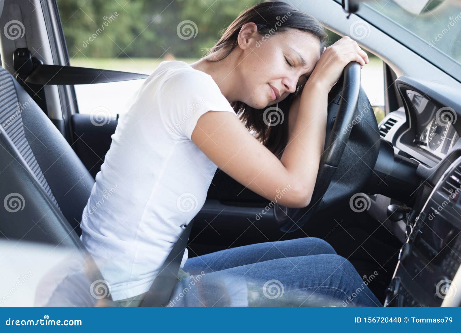 Stressed Woman Driver Sitting Inside Her Car Stock Photo - Image of ...