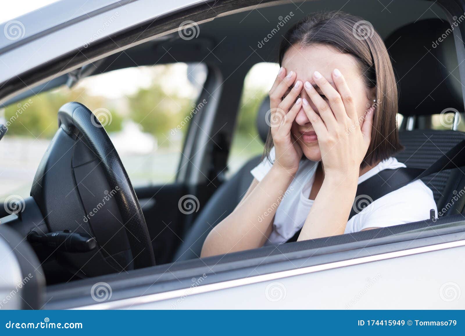 Sad Woman Driver in Car Feeling Negative Emotion Stock Image - Image of ...
