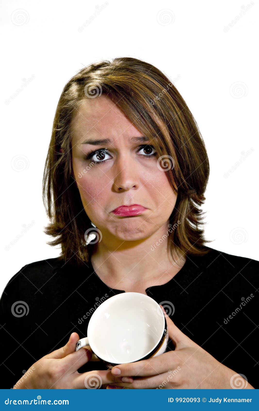Sad Woman with Empty Coffee Cup Stock Image - Image of background ...