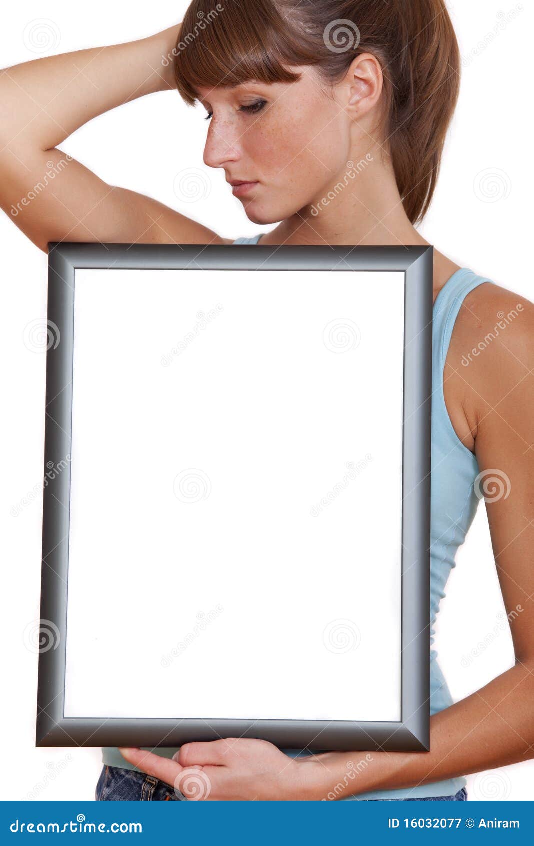 Sad woman with empty frame stock image. Image of looking - 16032077