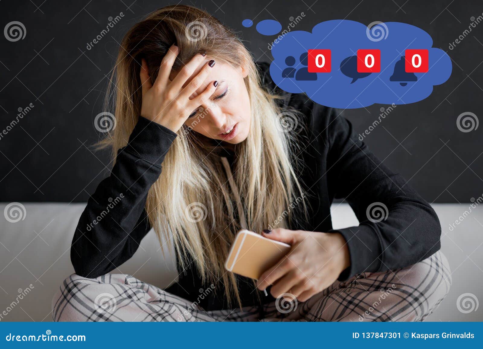 Sad Woman Feeling Left Alone on Social Media Stock Image - Image of ...