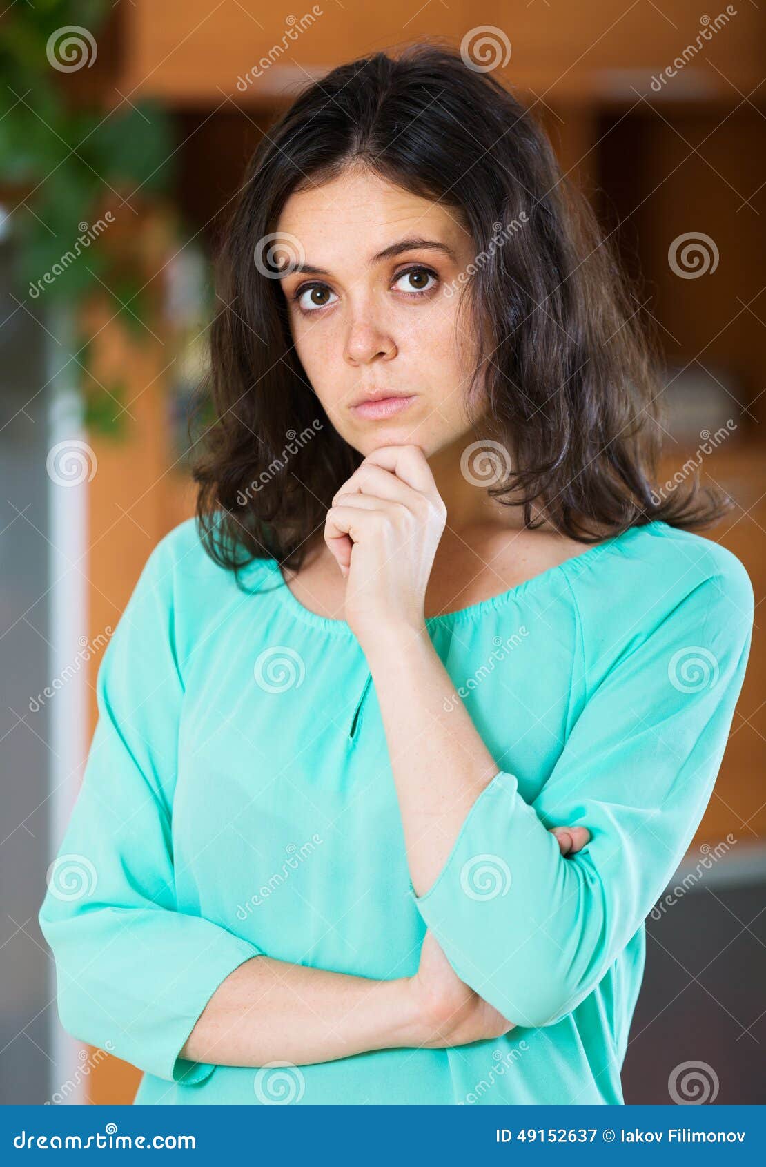 Sad woman at home stock image. Image of portrait, trouble - 49152637