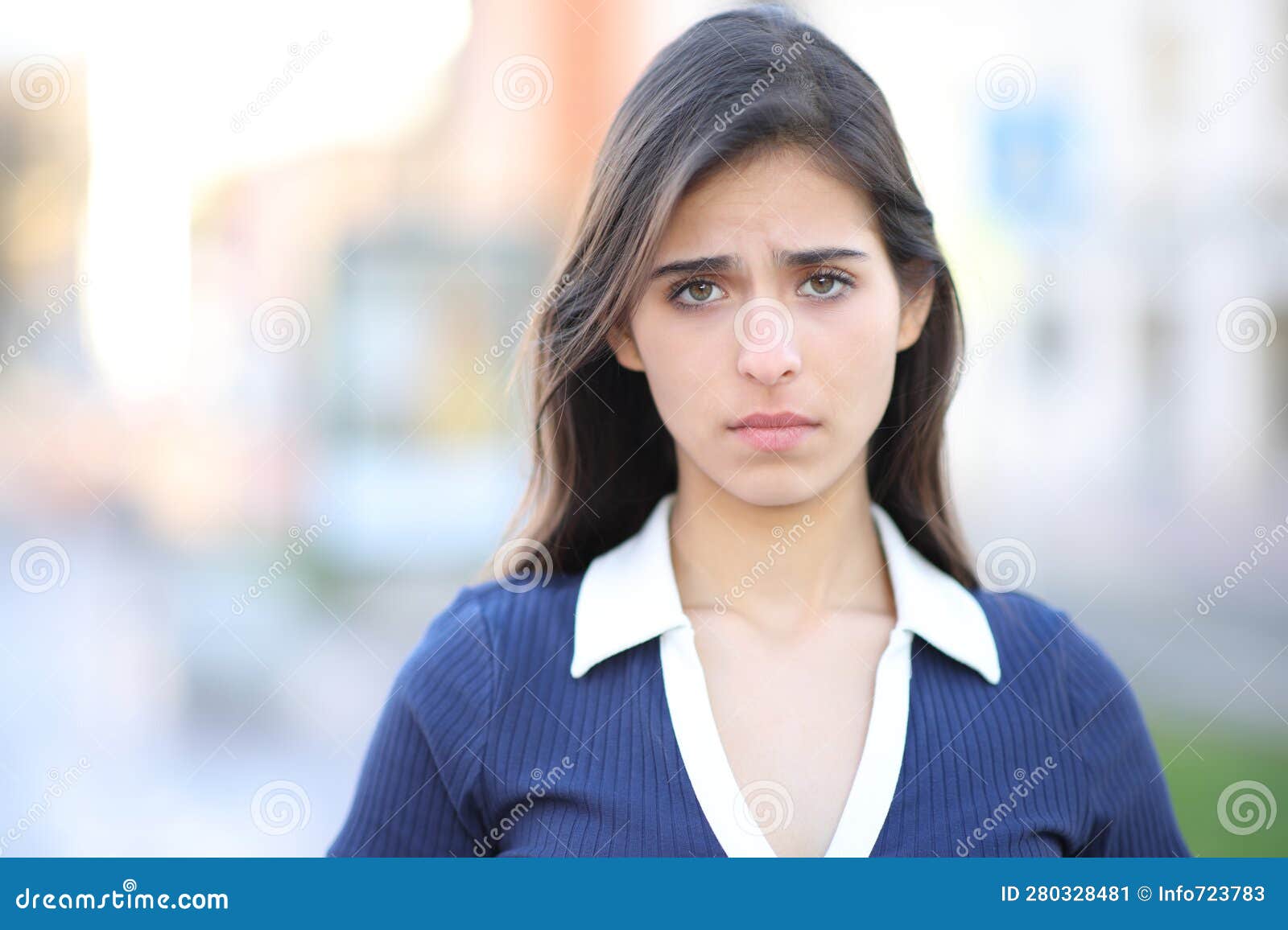 Sad Woman Looking at Camera in the Street Stock Image - Image of ...